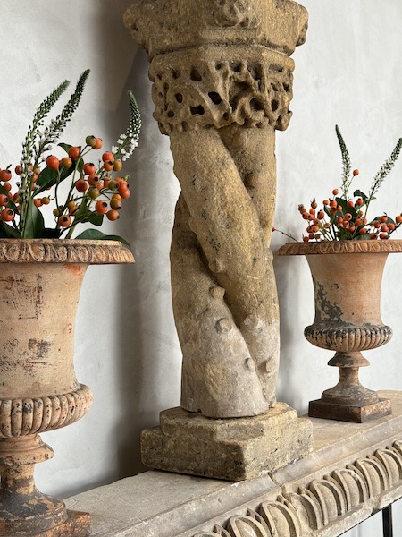 12th Century French Romanesque Faux Bois Twisted Stone Column ...